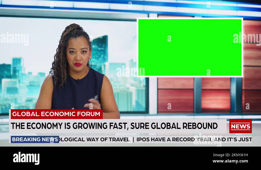 TV News Channel Presenter Talk Green Screen Stock Video Footage - Alamy