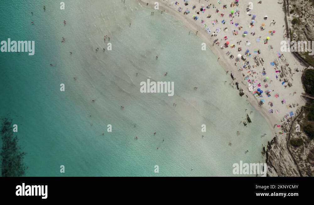 Aerial top-down shot of the La Pelosa one of the most beautiful beaches ...