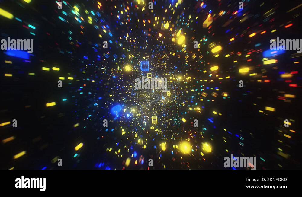 Fast movement fly hi tech digital cyberspace big data information video ...