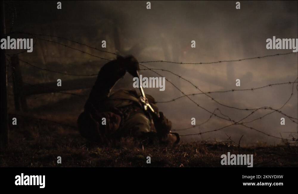 WW1 German Soldier crawls on battlefield to cut barbed wire - combat ...