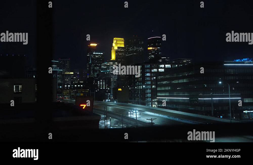 Minneapolis City Skyline at Night Through the Windows of a Condo ...
