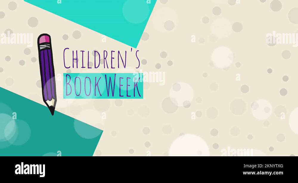 Animation of children's book week text over spots on beige background ...