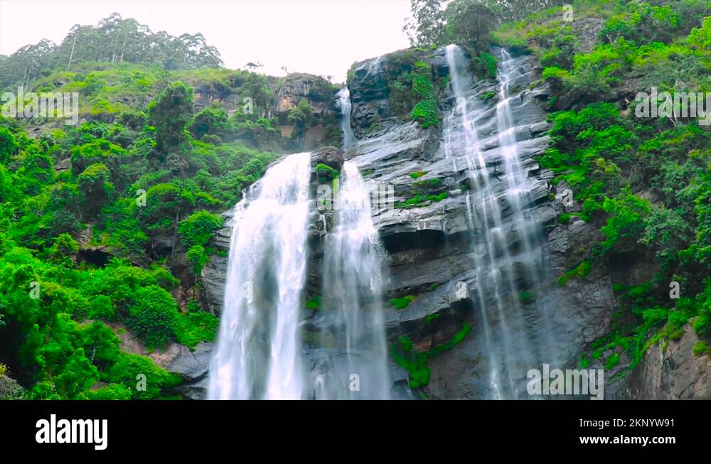 BOMBURU ELLA WATERFALL - Widest Waterfall in Sri Lanka Stock Video ...