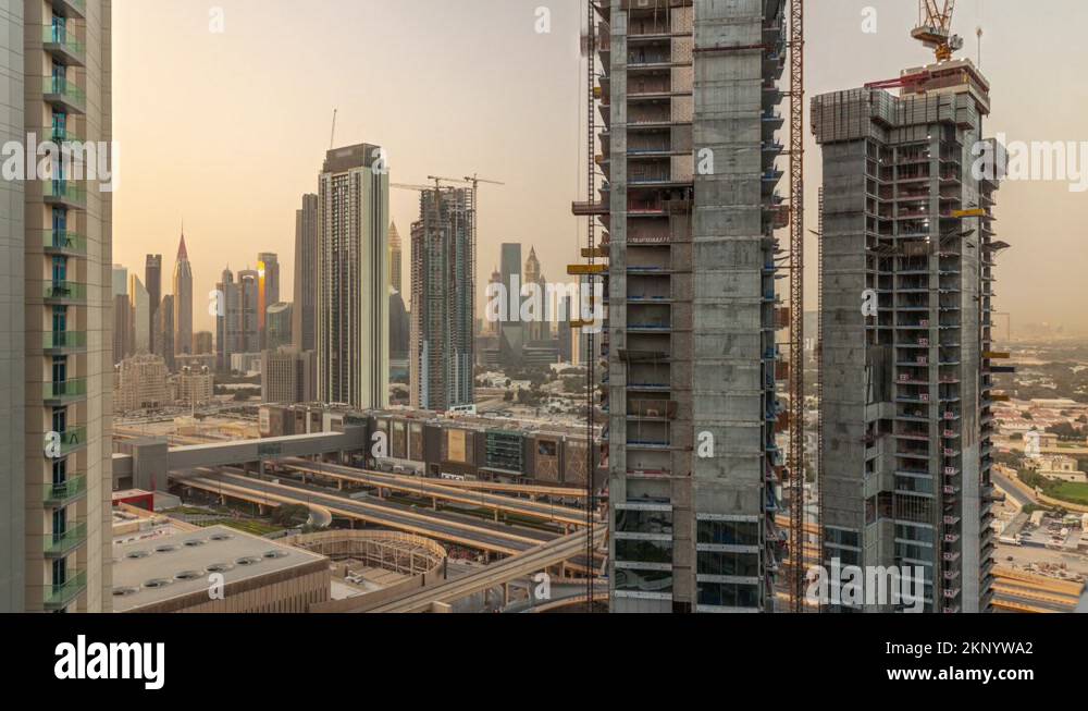 Row of the tall buildings around Sheikh Zayed Road and DIFC district ...