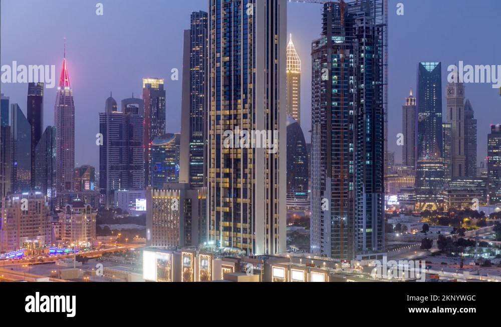 Row of the tall buildings around Sheikh Zayed Road and DIFC district ...