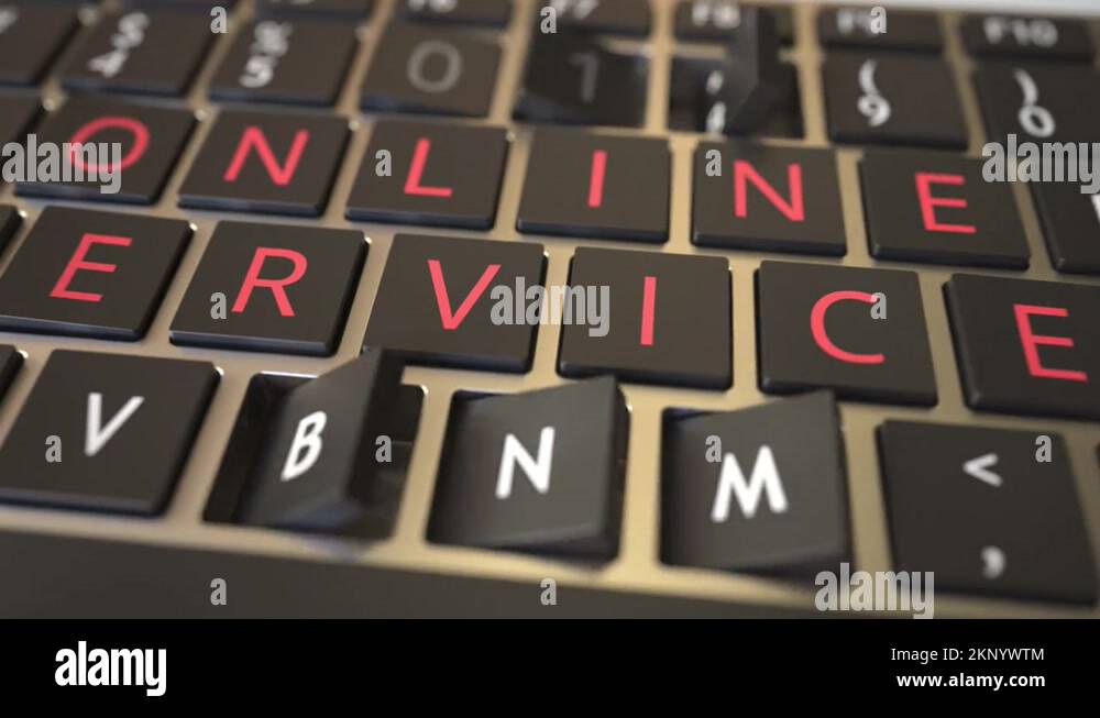 ONLINE SERVICE text being revealed with flipping keys of computer ...