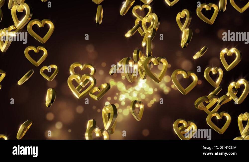Golden hearts moving rotating falling animation abstract 3D Stock Video ...