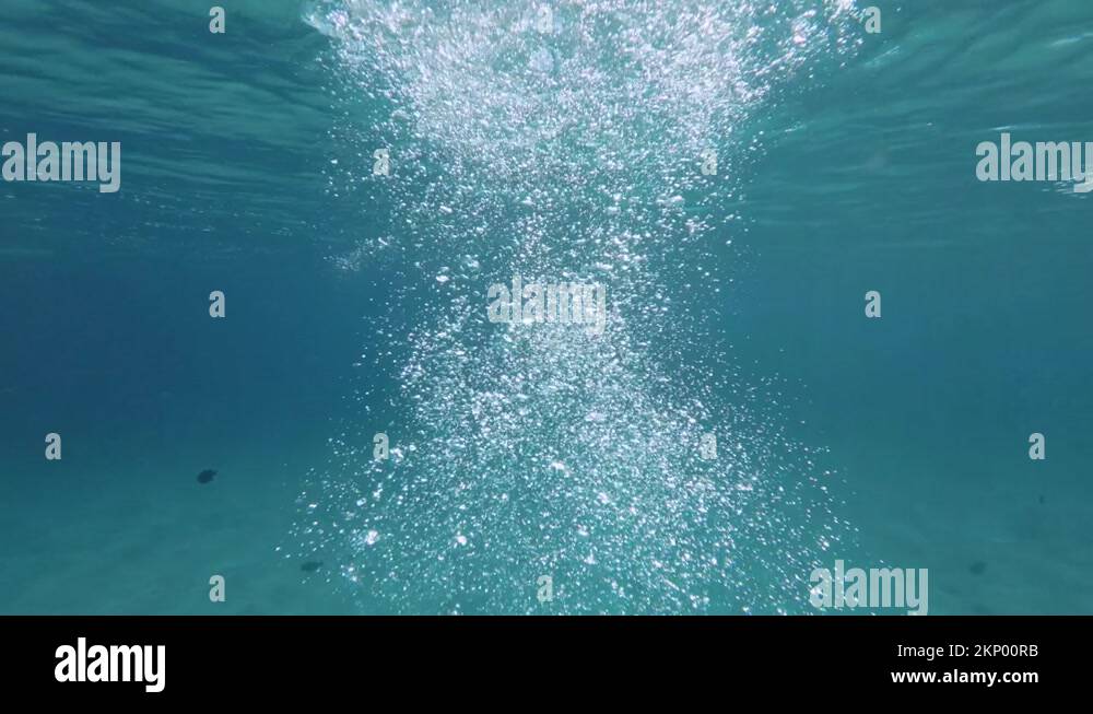 Slow motion of the air bubbles floating from sea bottom to the water ...