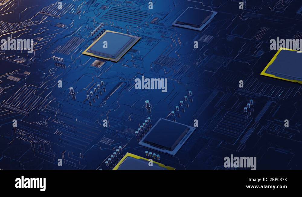 3d Animation of a futuristic circuit board with surface mount ...
