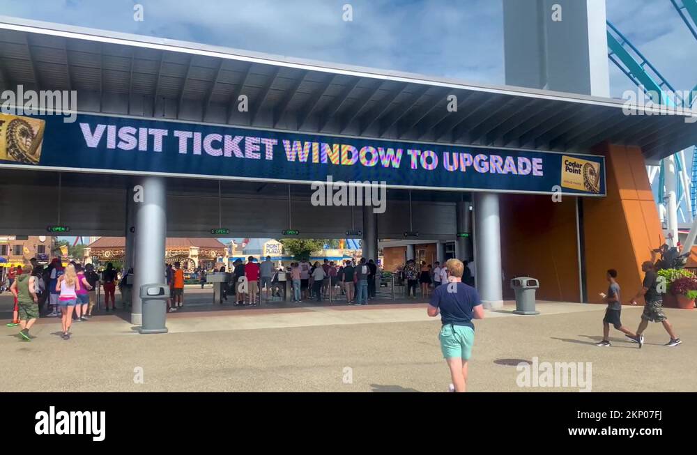 People tourists entering the Cedar Point Amusement Park via ticket ...