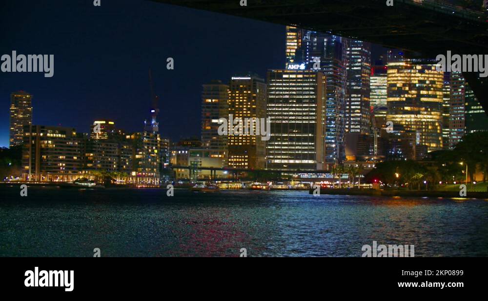 Waterfront Skyline Illuminated At Night From Milsons Point In Sydney ...