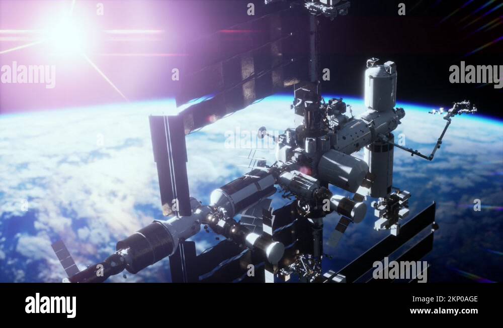 International Space Station ISS floating in orbit above planet earth ...