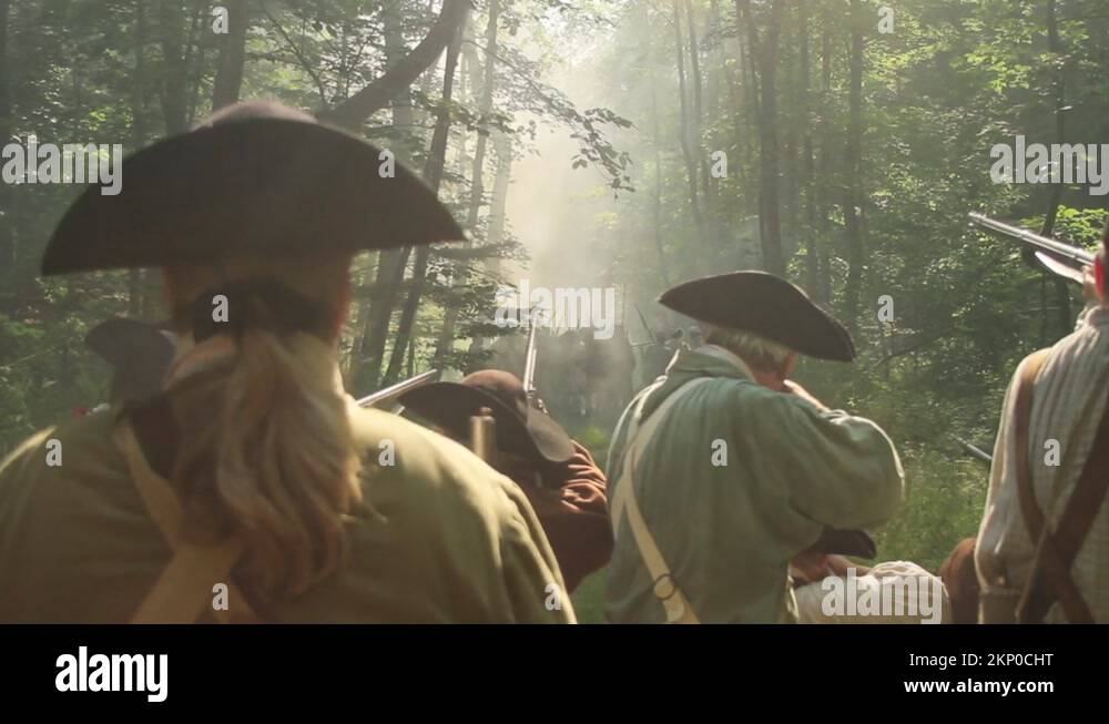 American Revolutionary War Re-enactment - Flintlock Battle in the woods ...