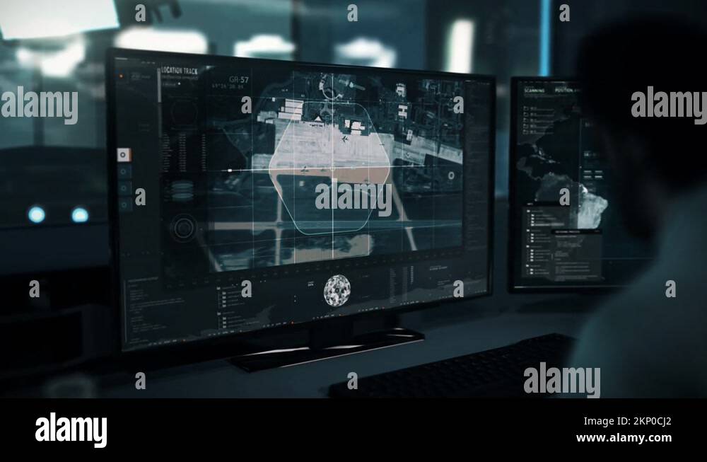 Spy Using Satellite Surveillance Interface In Control Room To Scan Air ...