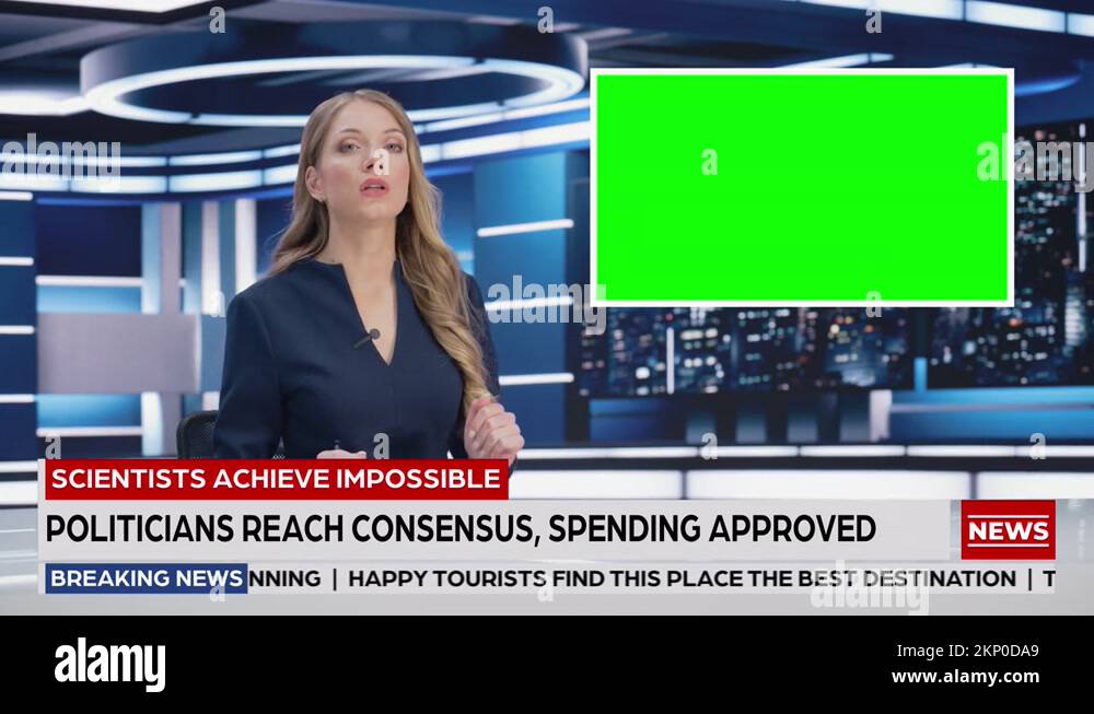 TV NEws Female Anchor Talk Green Screen Stock Video Footage - Alamy