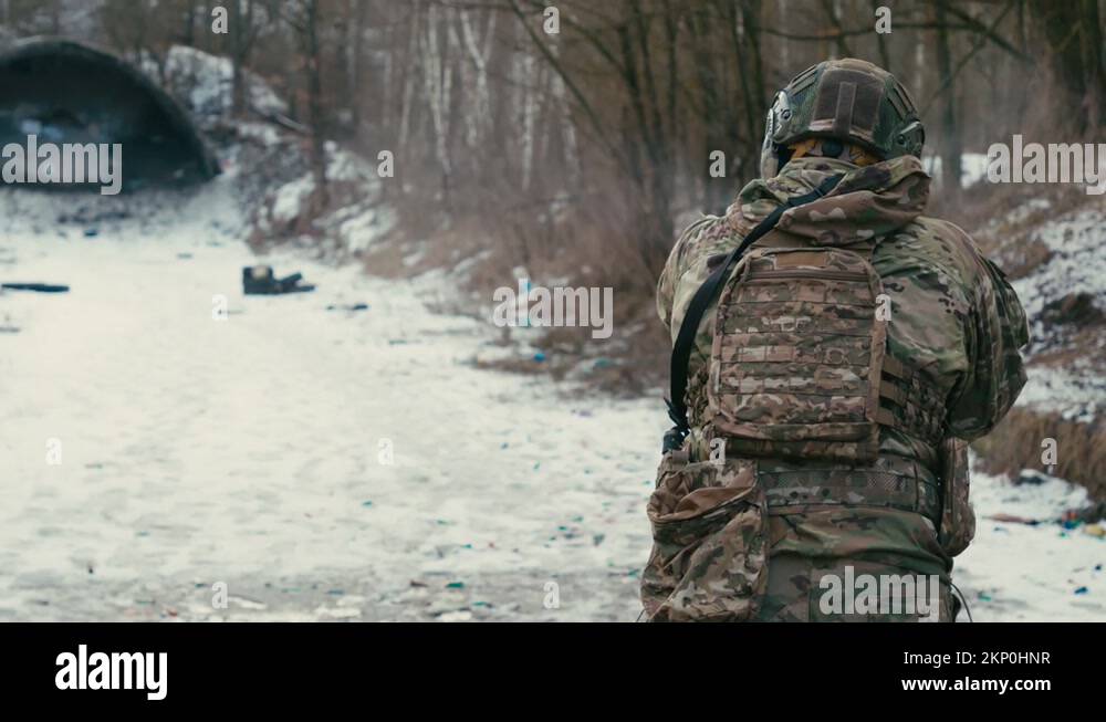 Special Forces soldier training at the range. Shooting at targets.4K ...