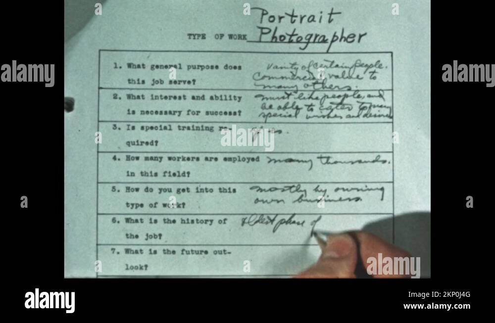 1950s: Questionnaire for portrait photographer and draftsman jobs ...