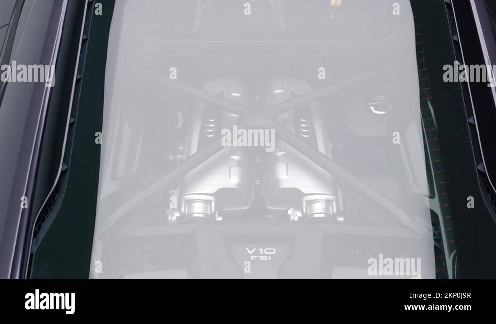 V10 FSI Engine Exposed Under Glass Cover Of New Audi R8 In The Car ...