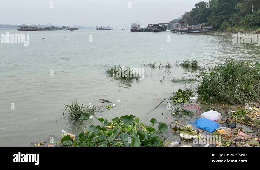 Water pollution in Indian river ganga . Polluted river ganga in Kolkata ...