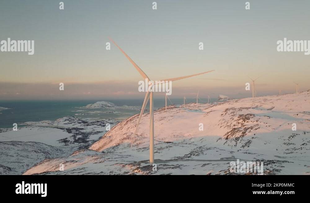 Beautiful wind turbine farm on Kvaloya In The Mountains of Northern ...