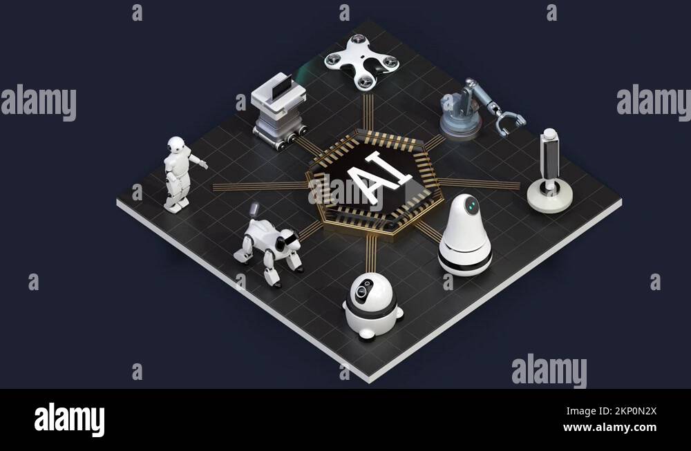 Several types of artificial intelligence robots are connected by AI ...
