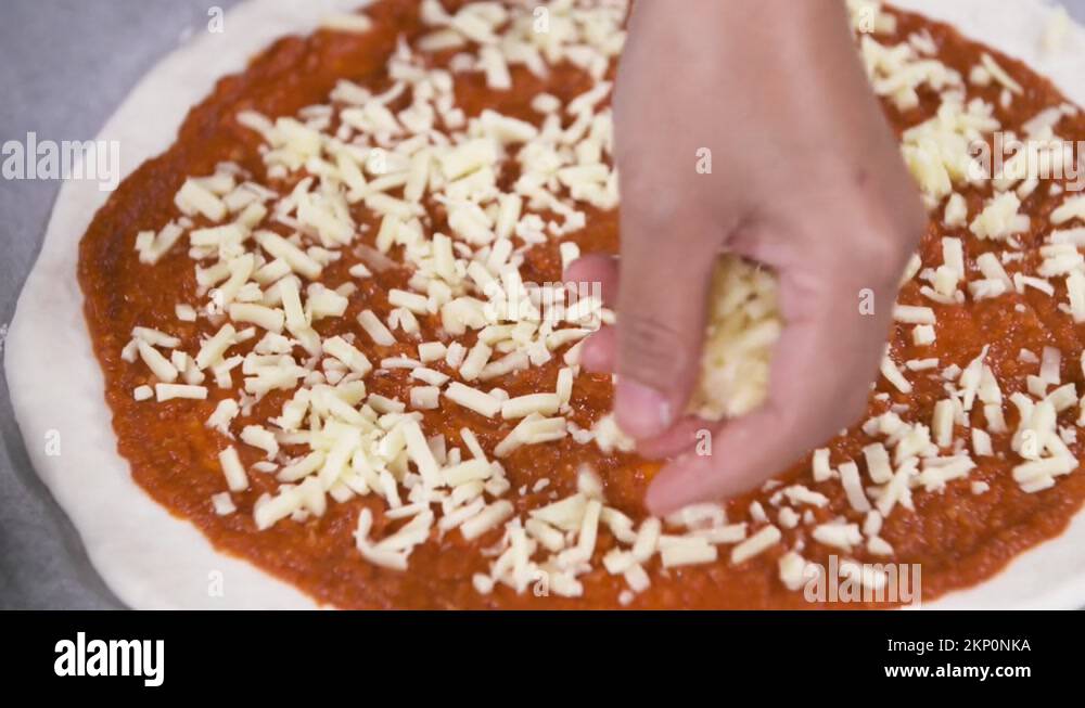 Mozzarella Cheese and Tomato Sauce on Pizza Dough, Italian Pizza Base ...