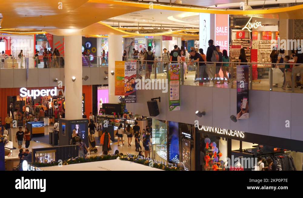 singapore city downtown mall crowded hall second floor slow motion 4k ...