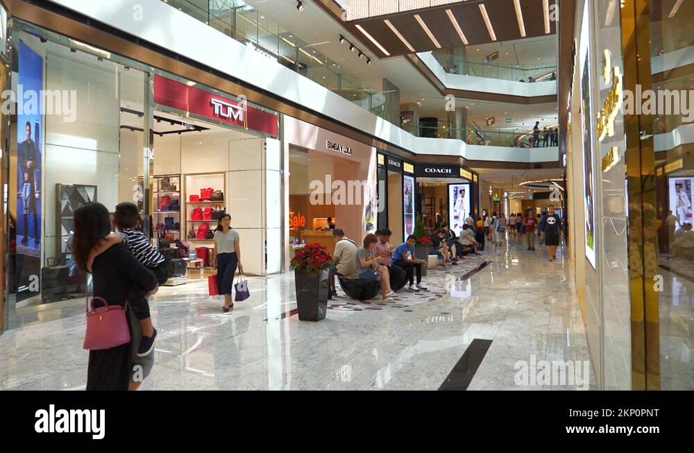 singapore city center modern shopping mall hall slow motion panorama 4k ...