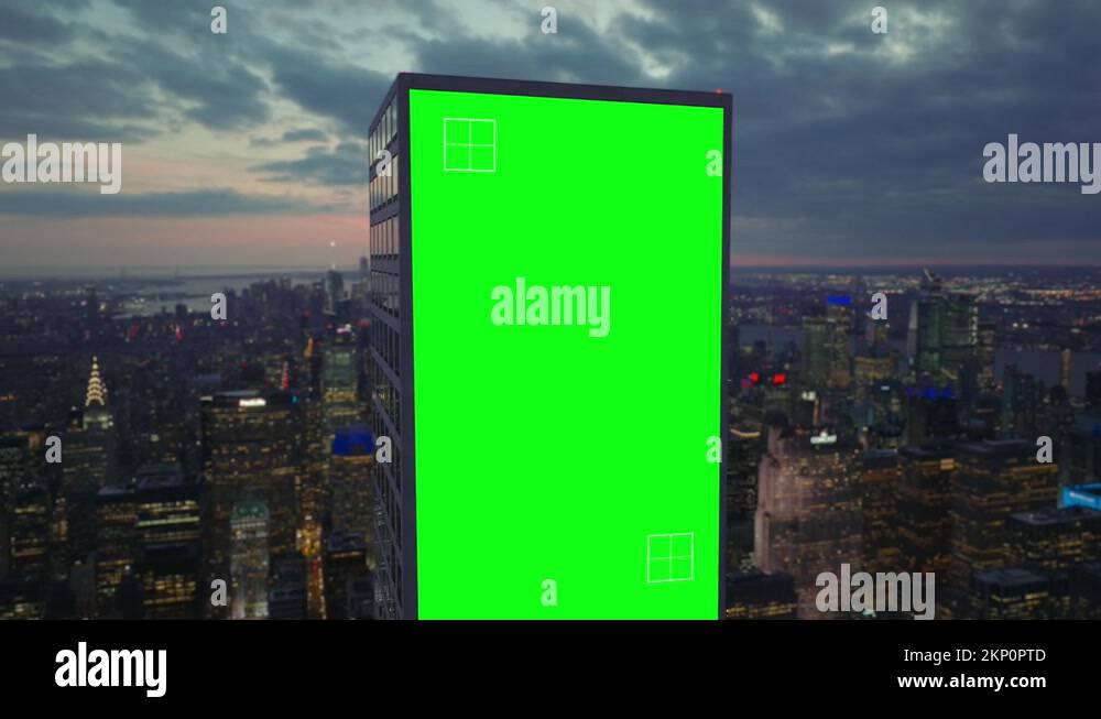 Green screen on side of a skyscraper in New York with tracking markers ...