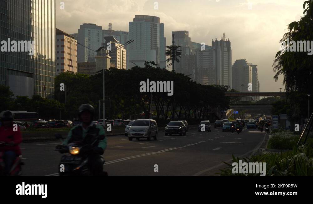 sunset jakarta urban traffic street slow motion panorama 4k indonesia ...