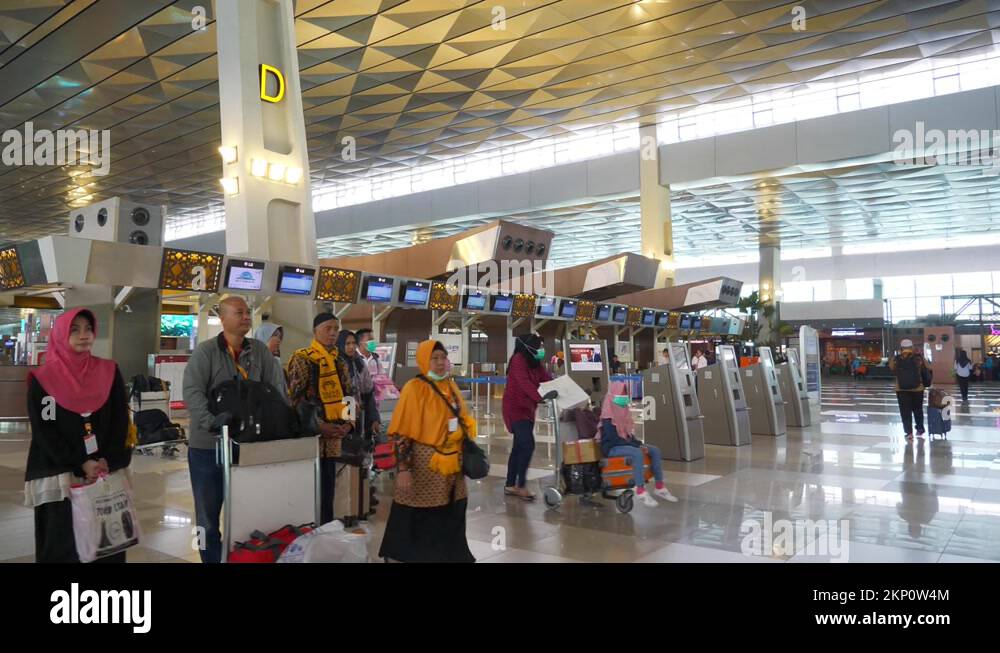 jakarta city international airport main check-in hall slow motion 4k ...