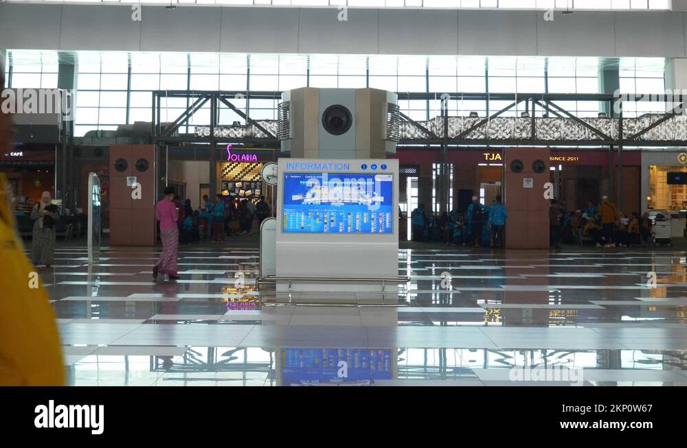 jakarta city international airport main check-in hall slow motion 4k ...