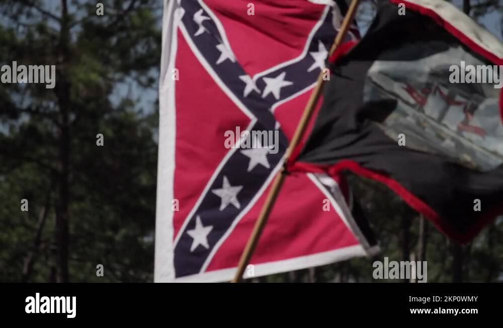Civil War Combat Battle Re-enactment - Confederate Battle Flag in ...