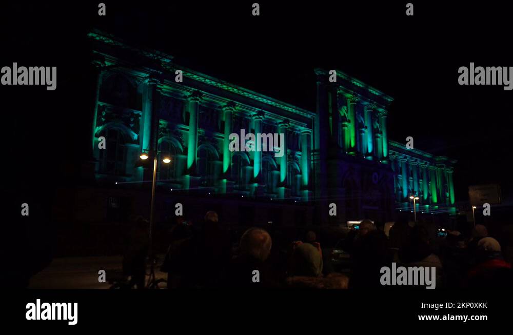 Laser light show in front of museum (Landesmuseum Hanover Stock Video ...