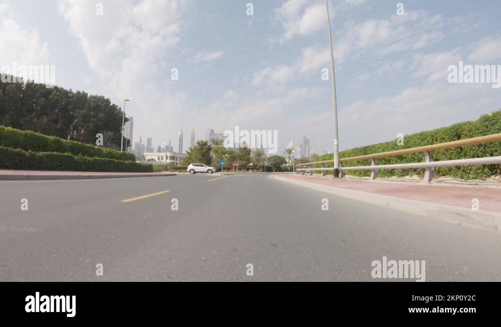 Middle eastern road trip, first-person view in a moving car on a road ...