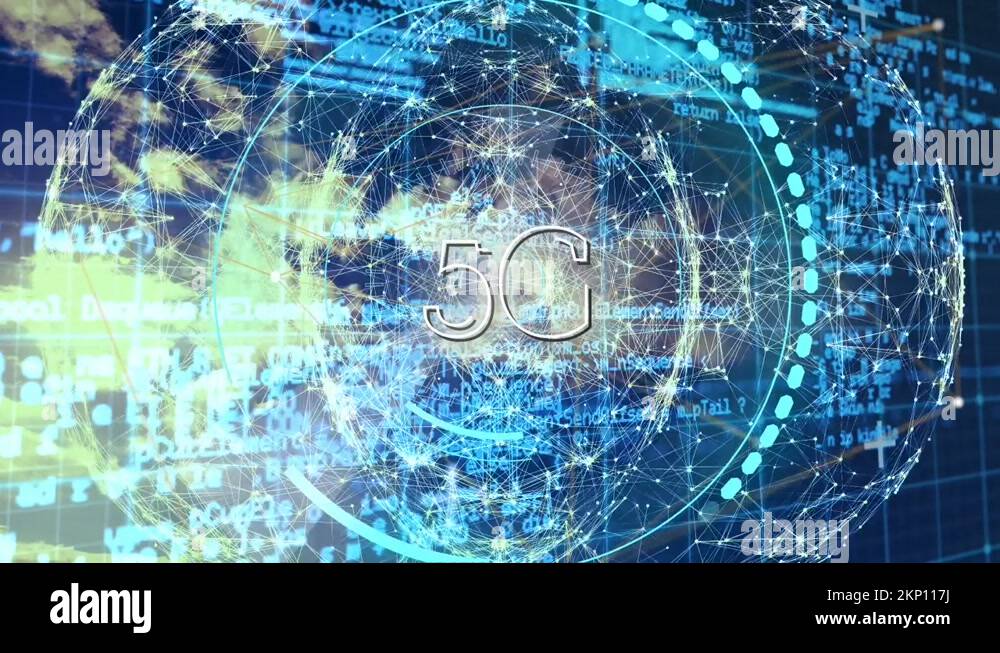 5g text, data processing and network of connections against clouds in the sky Stock Video ...