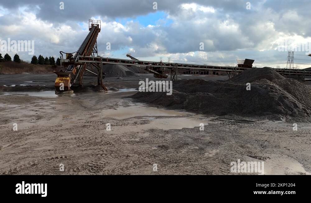Limestone gravel pit conveyor and tailing pile, in Southeast Michigan ...
