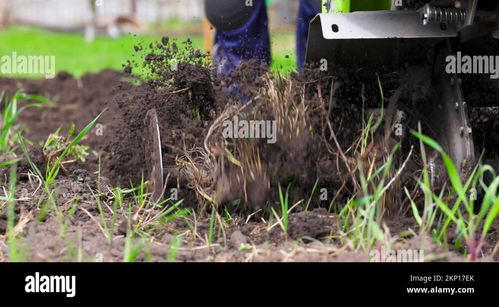 Man Farmer working in field Ploughing the land with a Plough on a Farm ...