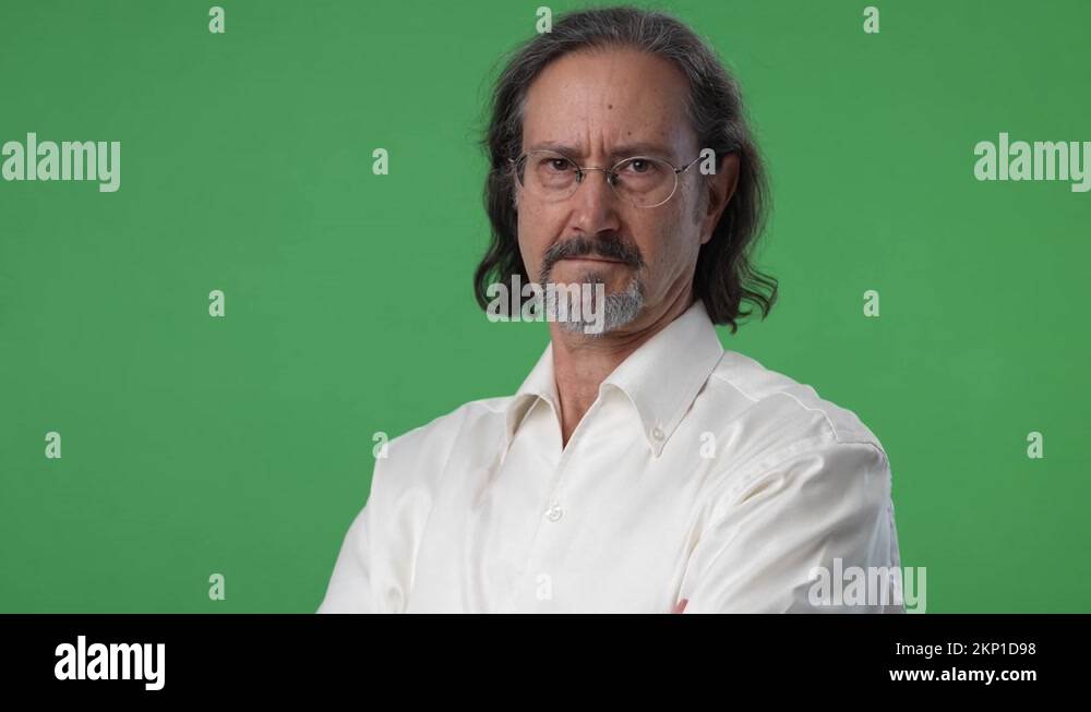 portrait, happy, man, crossing arms, green screen, chroma key ...