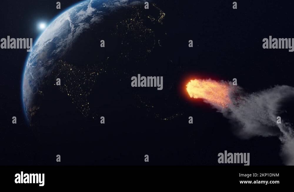 Asteroid, comet, meteorite glows, Collision with the planet earth Stock ...