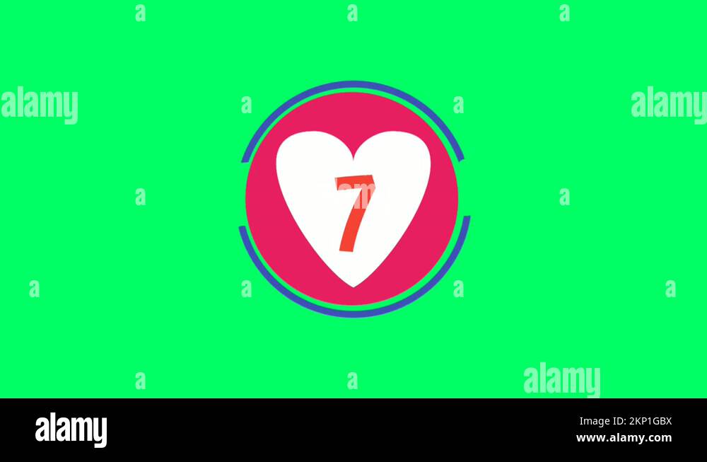 Countdown cartoon animation number Ten 10 to 1 one with love symbol on ...
