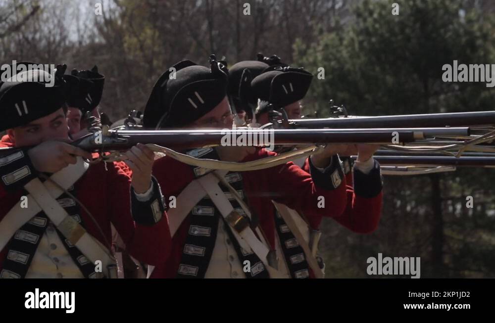British Soldiers of the Revolutionary War era with flintlock muskets ...