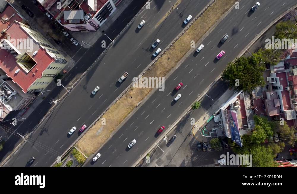 Top Down Rotation Shot of the Traffic in Viaducto Miguel Aleman Avenue ...