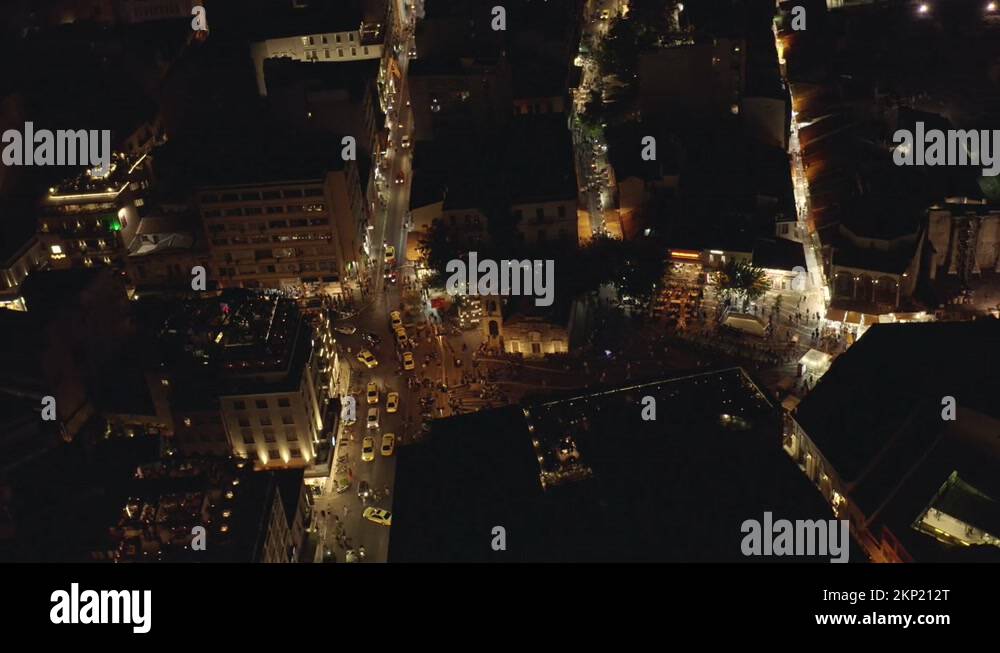 Athens Greece Aerial v14 birds eye view fly around monastiraki square ...
