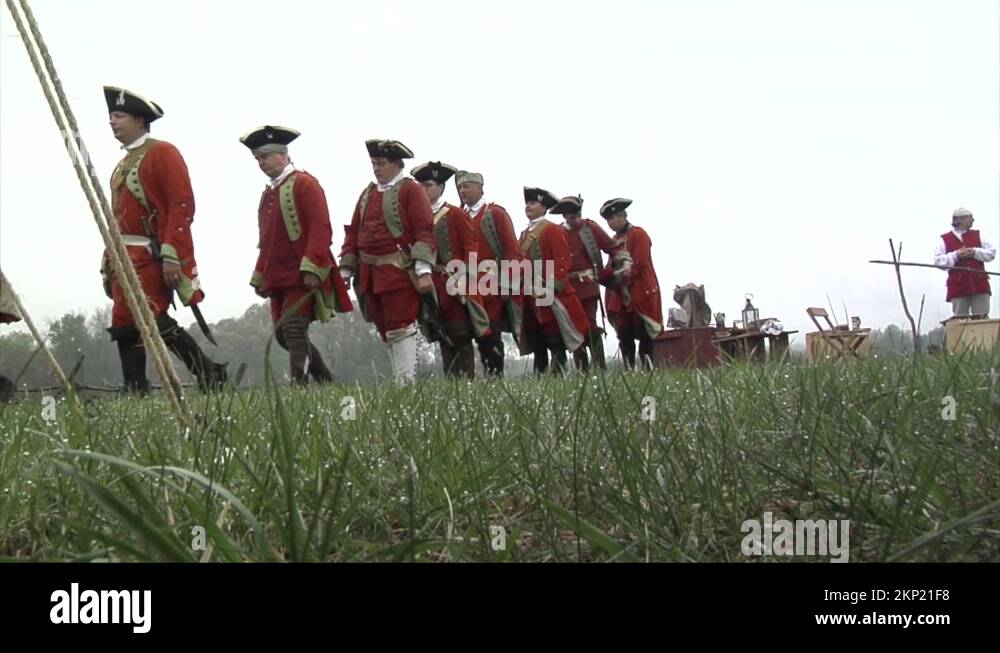 Soldiers of the French & Indian War era with muskets - march in ...