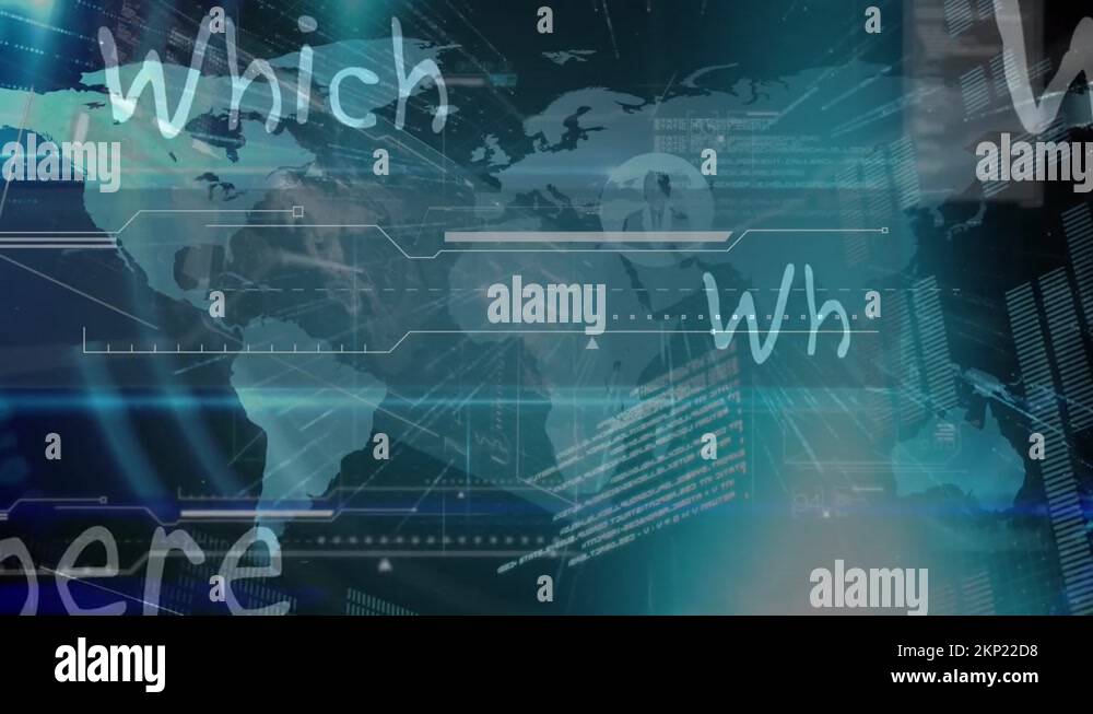 Animation of diverse data and why, what, which texts over world map ...