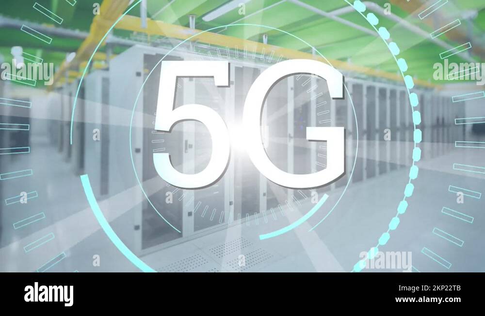 Animation of 5g text and scope scanning over server room Stock Video Footage - Alamy