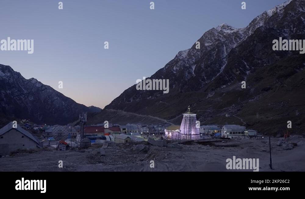 Wide Angle View Of Kedarnath Temple On Himalayan Range In Uttarakhand ...