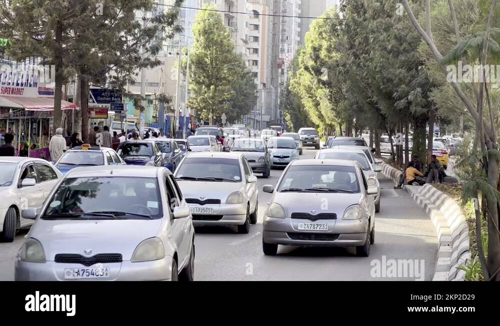 cars on street in addis ababa during rush hour Stock Video Footage - Alamy