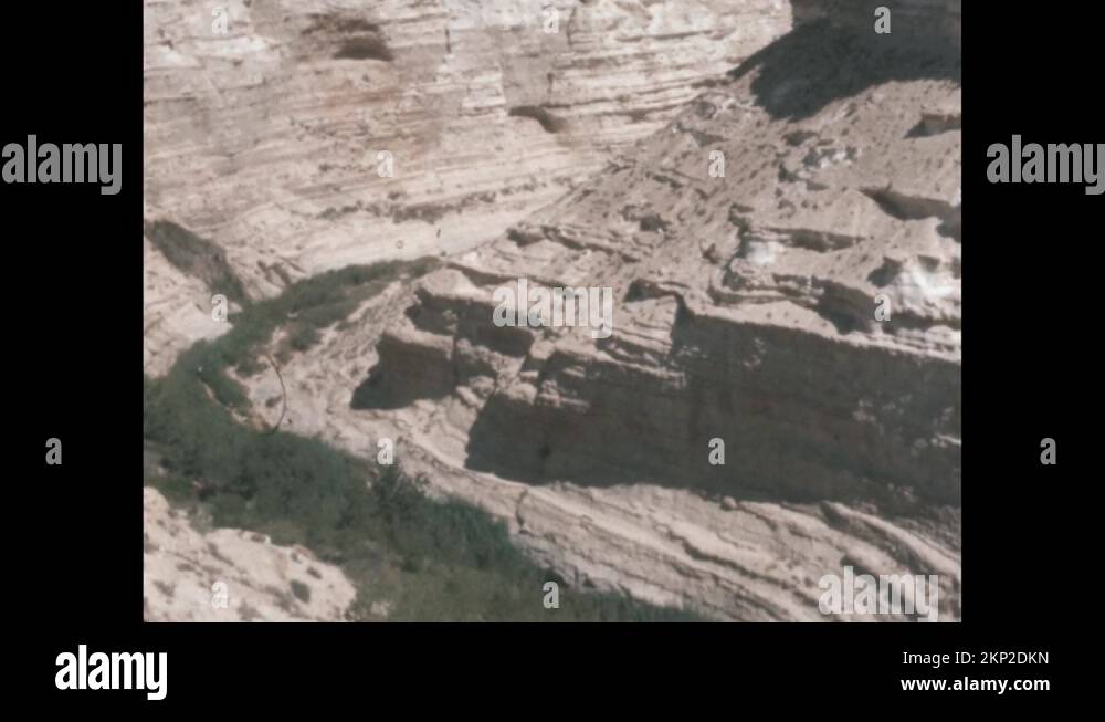 1960s: Rock formations. Building with pillars and curved steps to ...